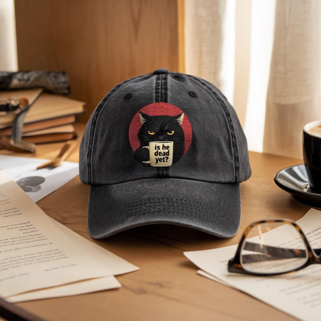 Is He Dead yet Black Cat Embroidered Dad Hat, Funny Political Cap - Etsy