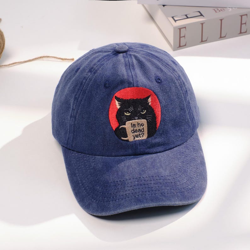 Is He Dead yet Black Cat Embroidered Dad Hat, Funny Political Cap - Etsy