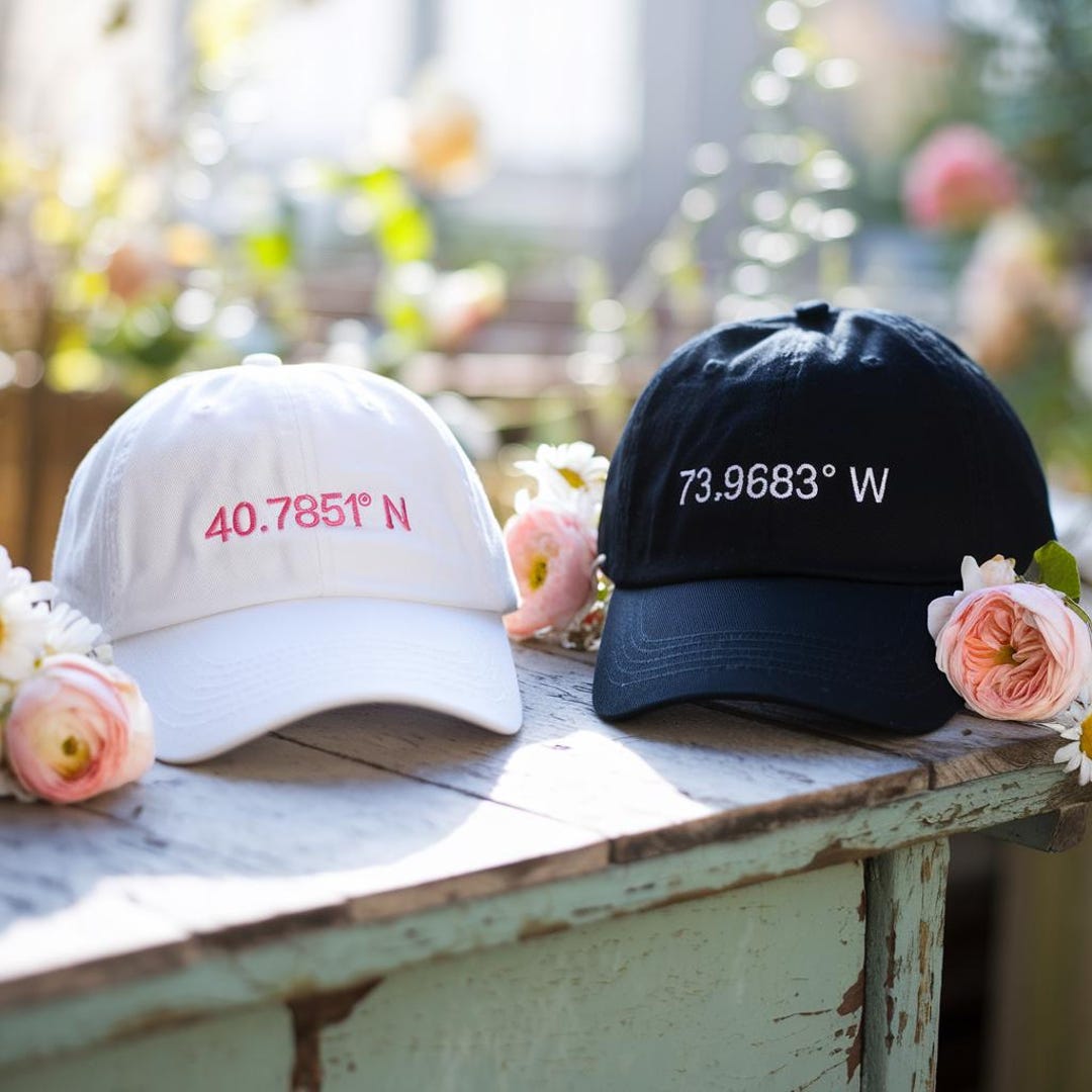 Custom Coordinates Hat, Black or White Embroidered Dad Cap ...