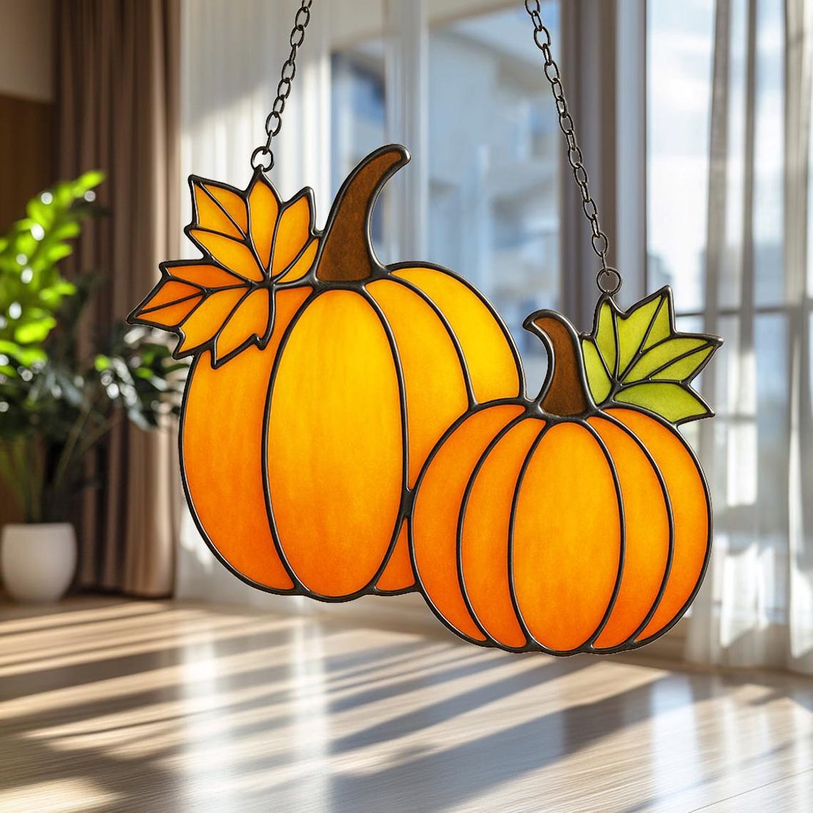 Stained Glass Pumpkin Suncatcher, Autumn Window Decor - Etsy