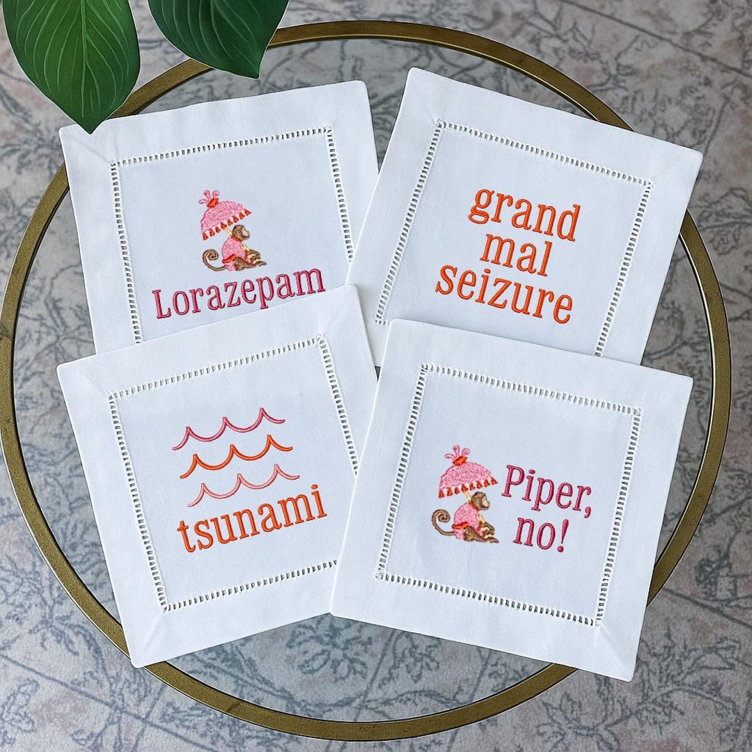 Embroidered Linen Cocktail Napkins, the White Lotus Funny Party Gift ...