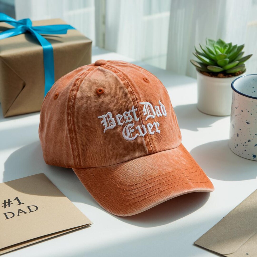 Best Dad Ever Hat, Embroidered Gothic Font Dad Cap, Washed Cotton ...