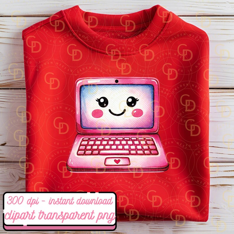 Kawaii Pink Laptop Clipart - Cute Digital Computer PNG, Hand-drawn ...