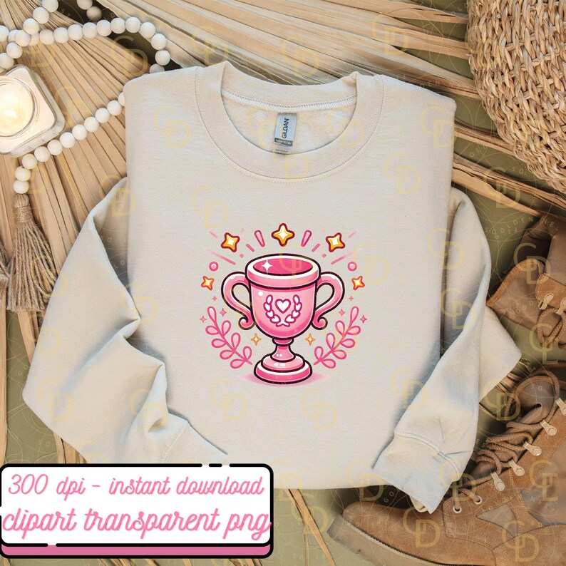 Kawaii Pink Trophy Clipart Cute Champion Cup PNG, Digital Download ...