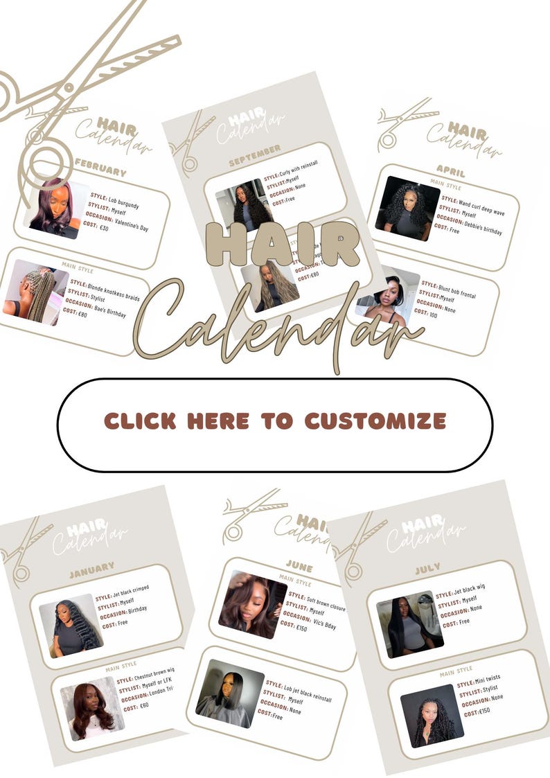 Hair Calendar Template | Yearly Hairstyle Planner | Protective Style ...
