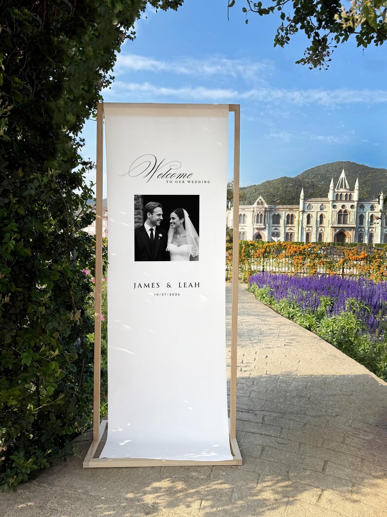 Linen Wedding Sign, White Welcome Sign, Chiffon Fabric Wedding Banner ...
