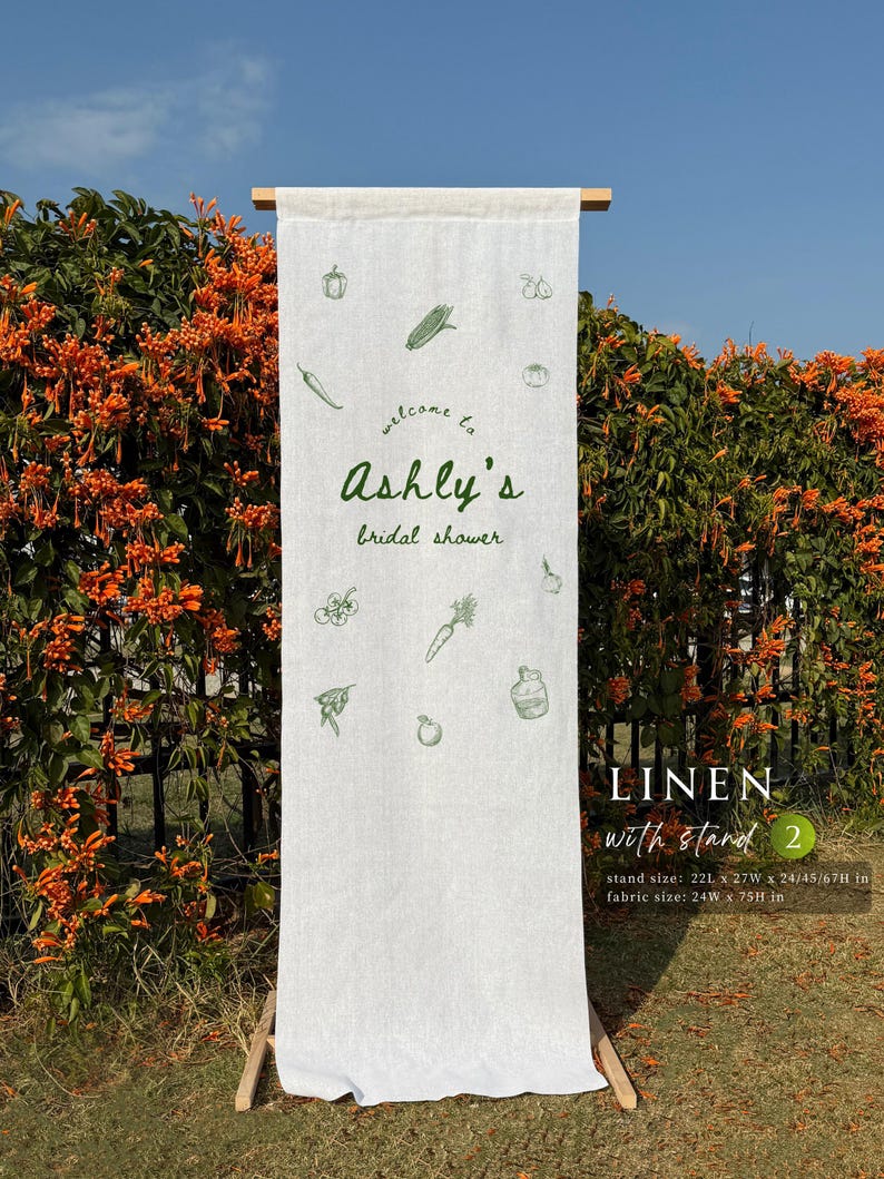 Linen Bridal Shower Welcome Banner, Custom Wedding Decor, Wood Stand 05 ...