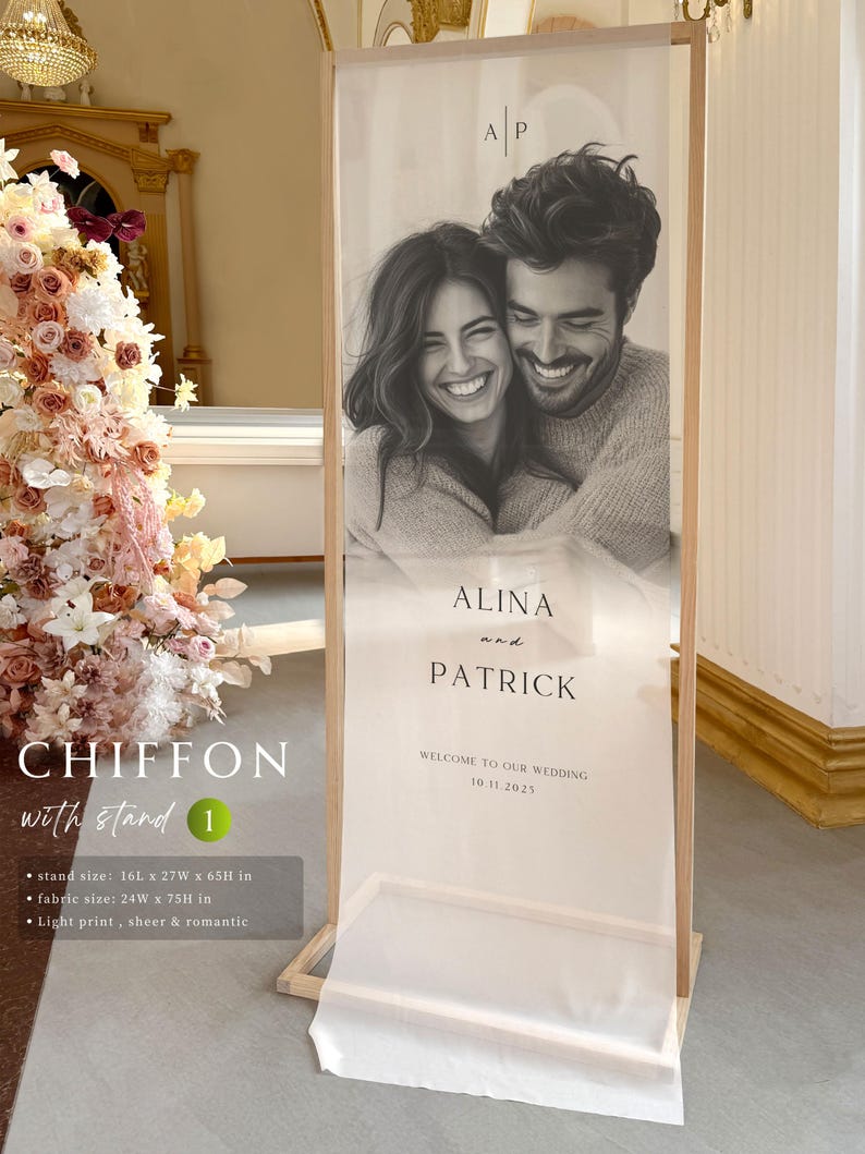 Linen Photo Wedding Sign, Custom Ceremony Entrance Sign, Fabric Wedding ...