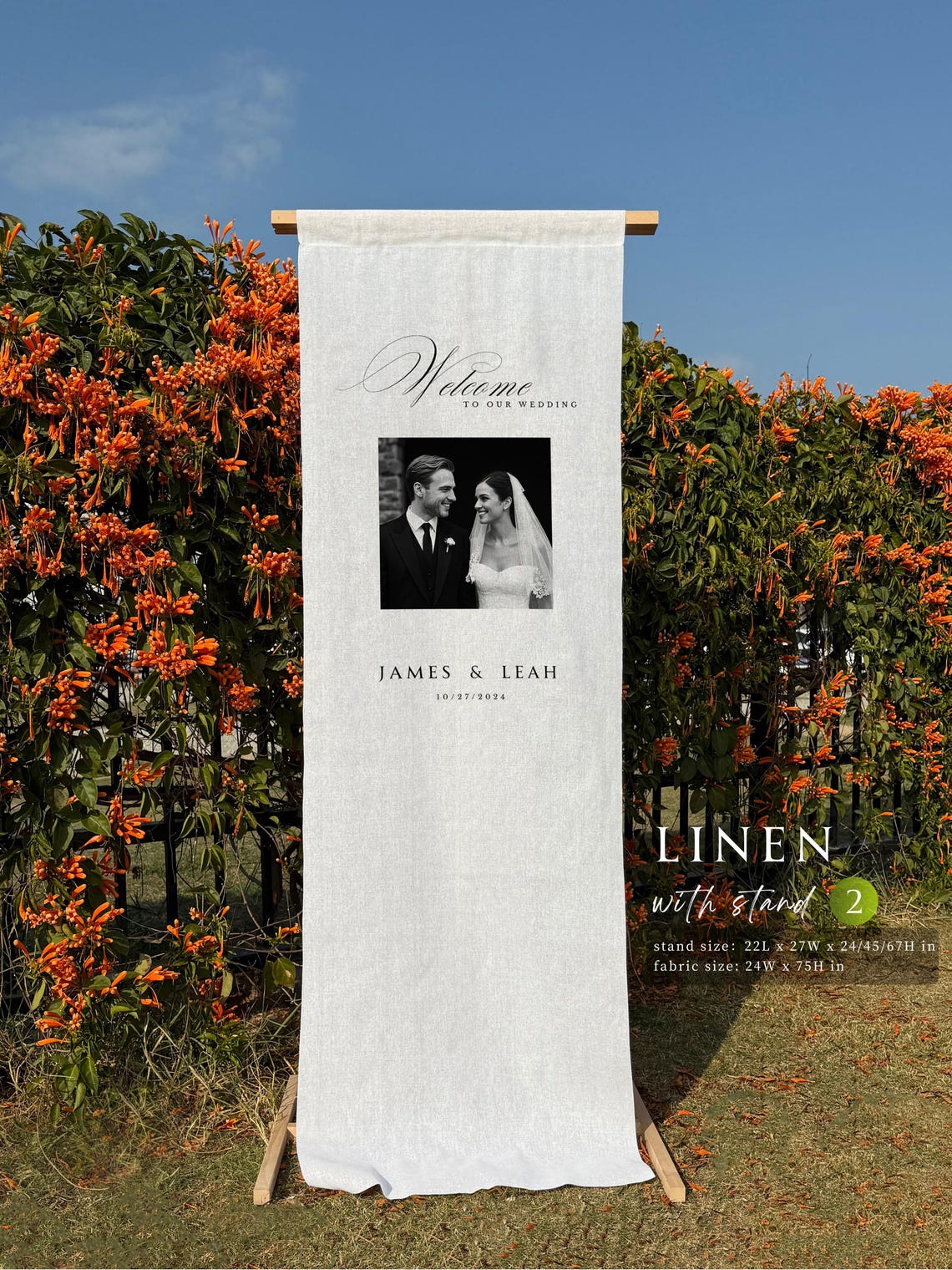 Linen Wedding Sign, White Welcome Sign, Chiffon Fabric Wedding Banner ...