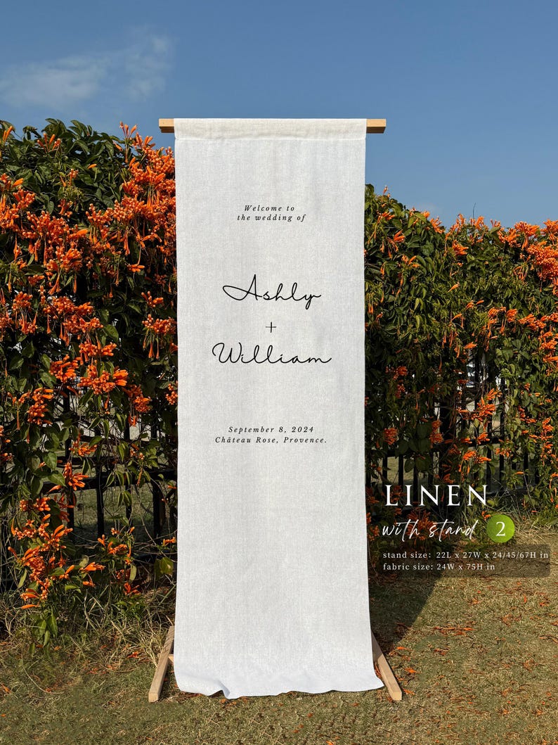 Wedding Welcome Sign, Custom Design Sign, Linen, Chiffon, Canvas ...