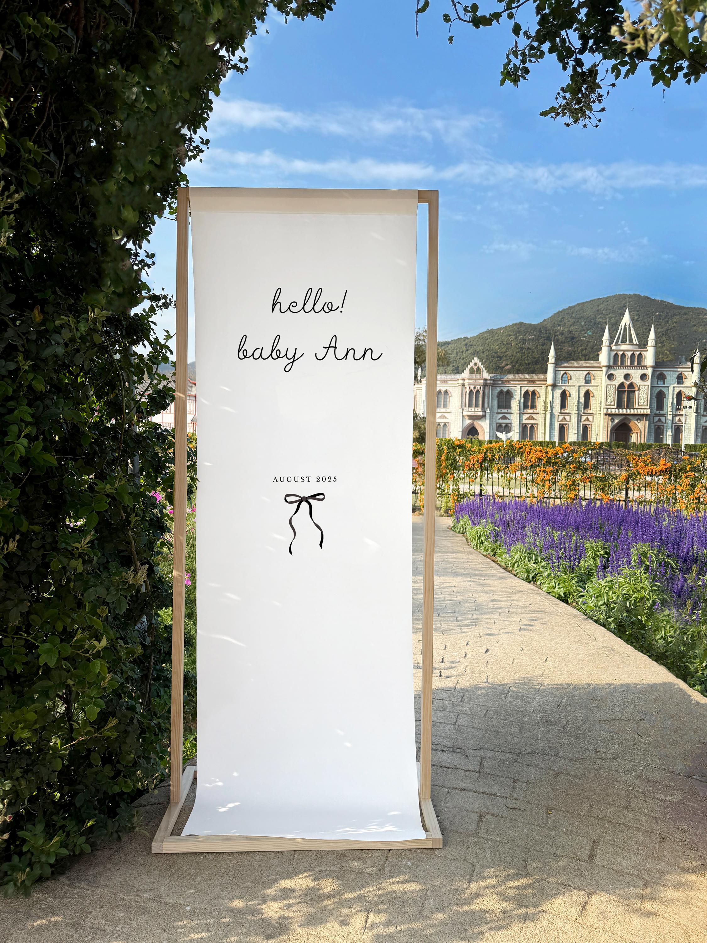 Linen Baby Shower Sign, White Welcome Sign, Chiffon Fabric Shower ...