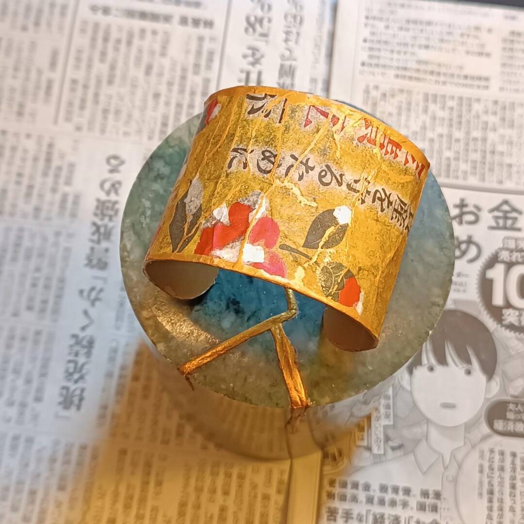 Hand-painted Brass and Japanese Paper Band Bracelet With Kintsugi ...