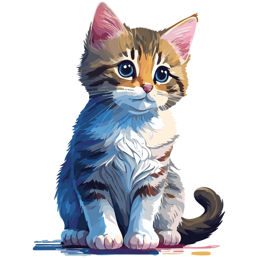 5x Cute Kitten PNG Set Sitting Cat in Pastel Watercolor Style, Hand ...