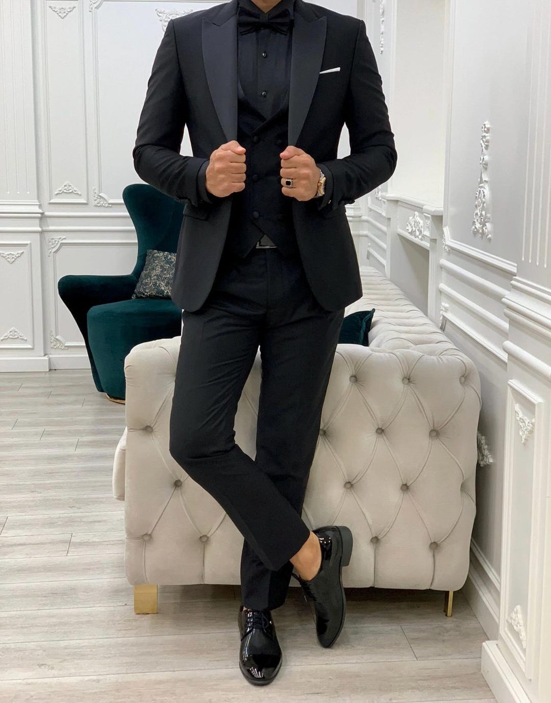 Black Suits Men 3 Piece Slim Fit One Button Wedding Groom Party Wear Coat Pant, Groom Suit ...