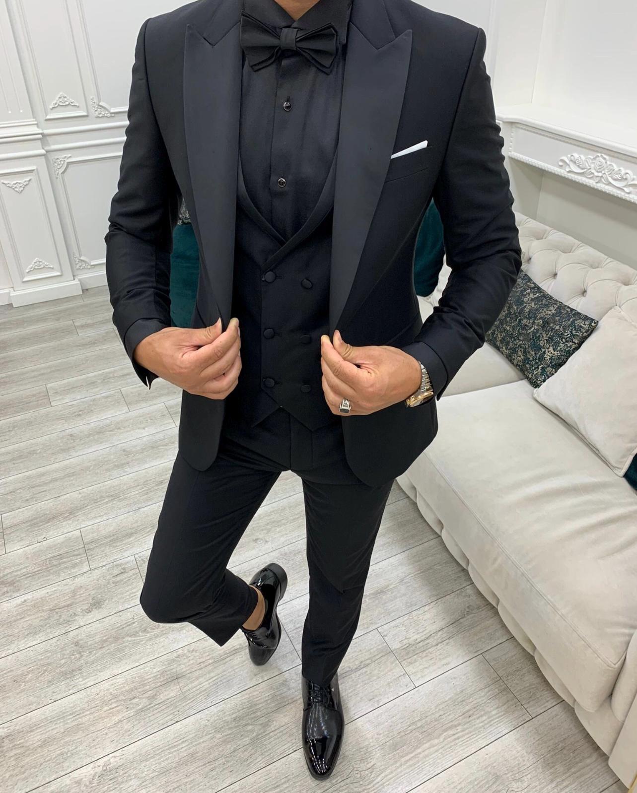 Black Suits Men 3 Piece Slim Fit One Button Wedding Groom Party Wear Coat Pant, Groom Suit ...