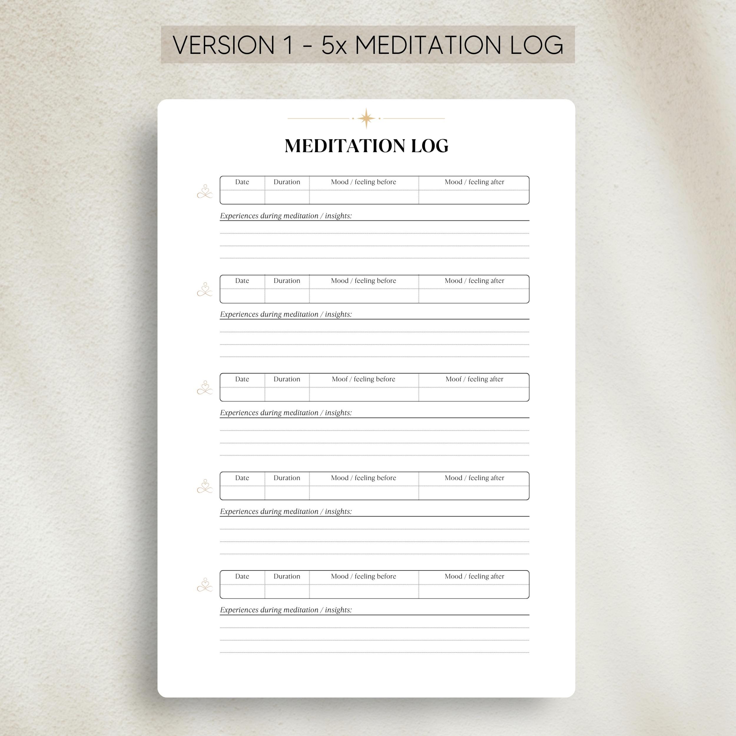 Meditation Log, Printable Meditation Log, Digital Meditation Log ...