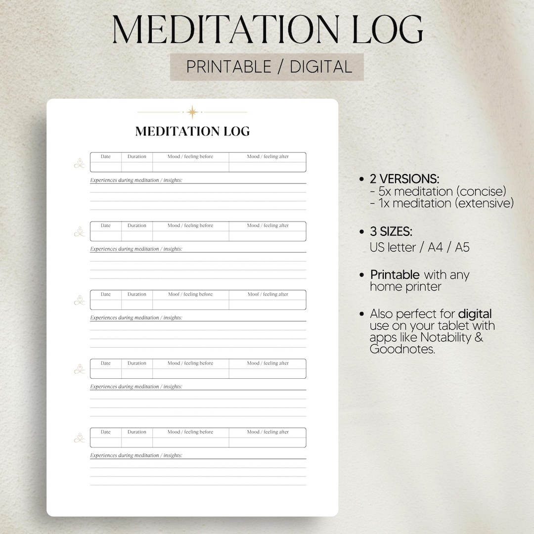 Meditation Log, Printable Meditation Log, Digital Meditation Log ...