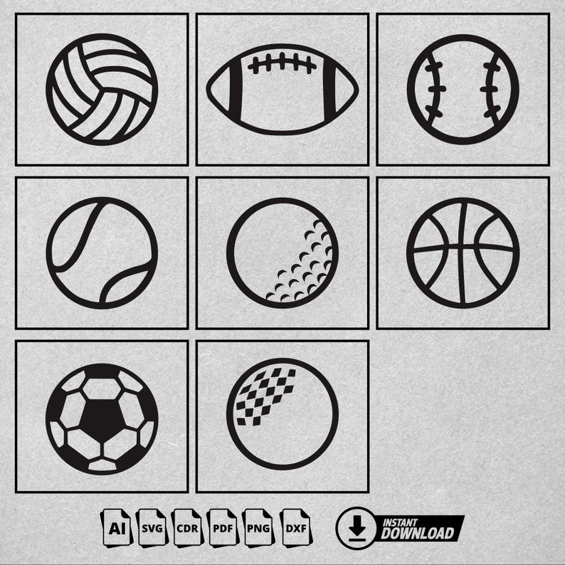 Sports Ball Bundle SVG Files Football Volleyball Basketball Soccer Ball ...