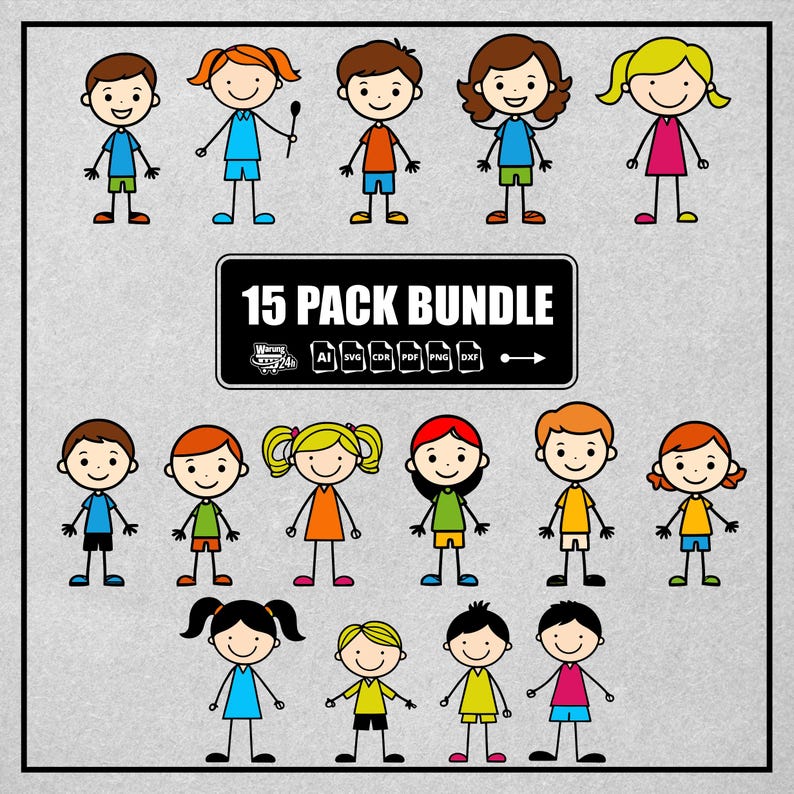 Stick Figures SVG, Stick Children SVG, Stick Boy Clipart, Stick Girl ...