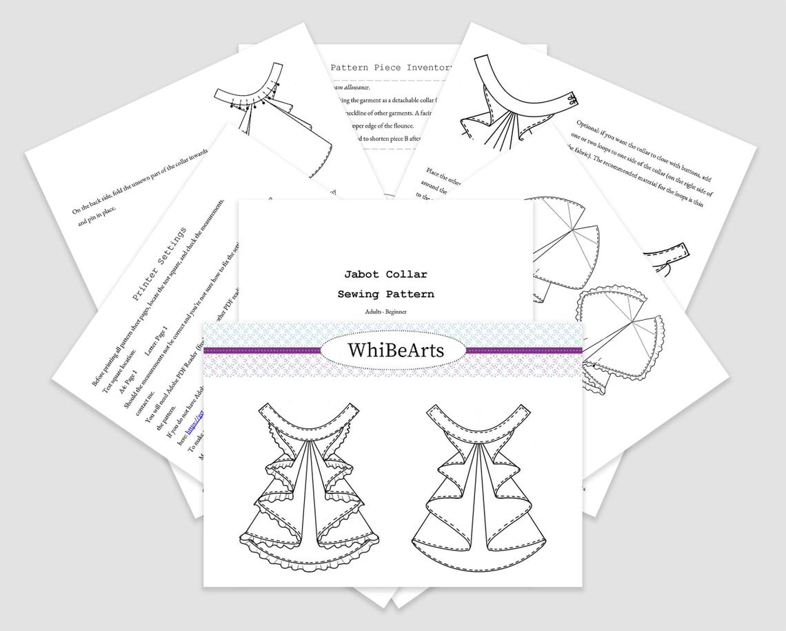 Jabot Fancy Flounced Detachable Royal Collar PDF Sewing Pattern, One ...