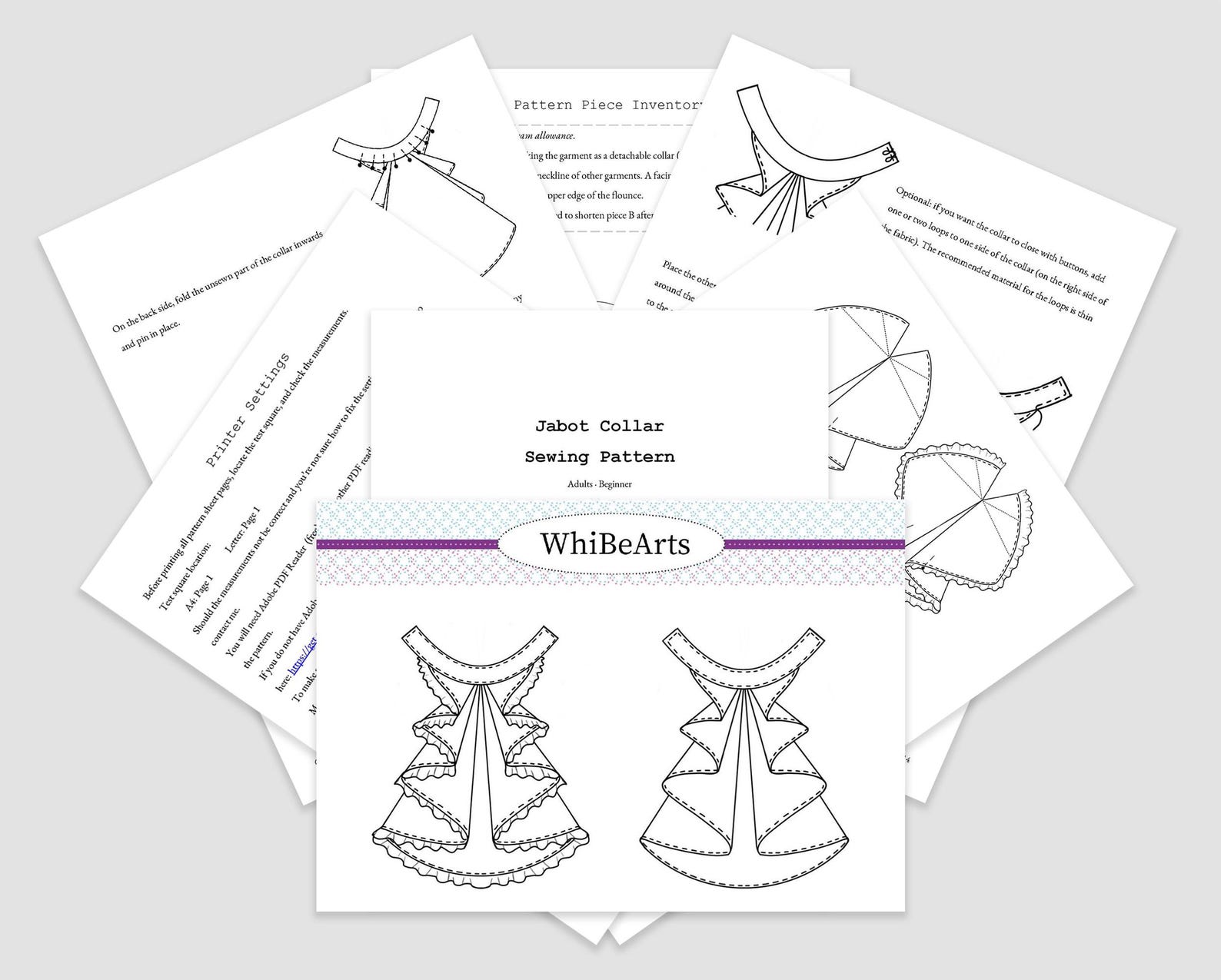 Jabot Fancy Flounced Detachable Royal Collar PDF Sewing Pattern, One ...