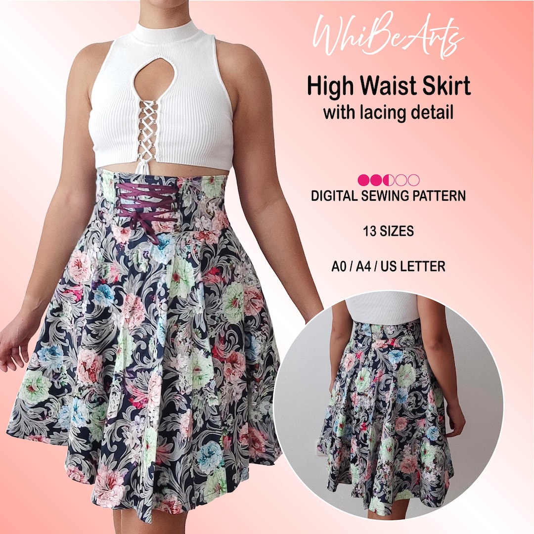 High Waist Circle Skirt With Lacing PDF Sewing Pattern: Above Knee ...