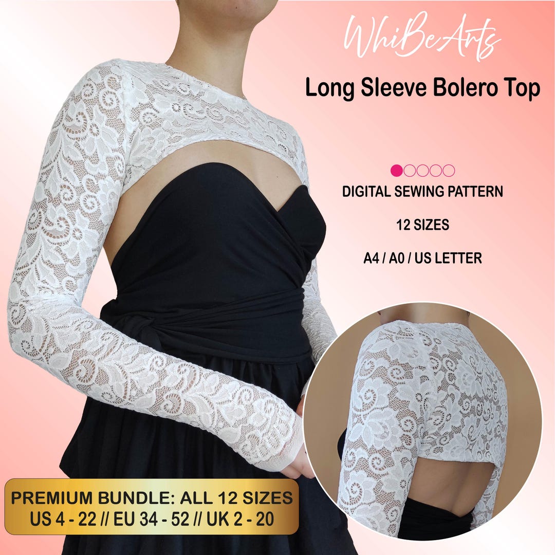 Long Sleeve Lace Bolero Top, Easy Adult PDF Sewing Pattern, 12 Sizes ...