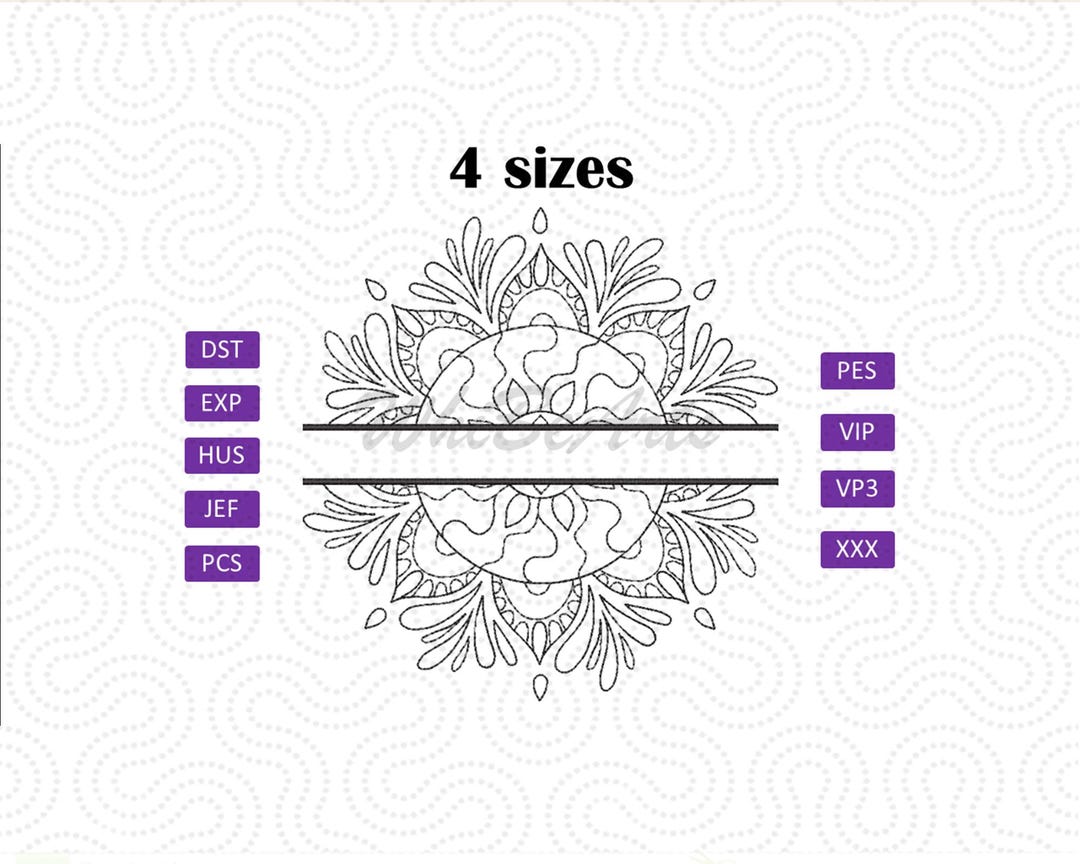 Split Monogram Mandala Embroidery File, Machine Embroidery Design, 4 ...