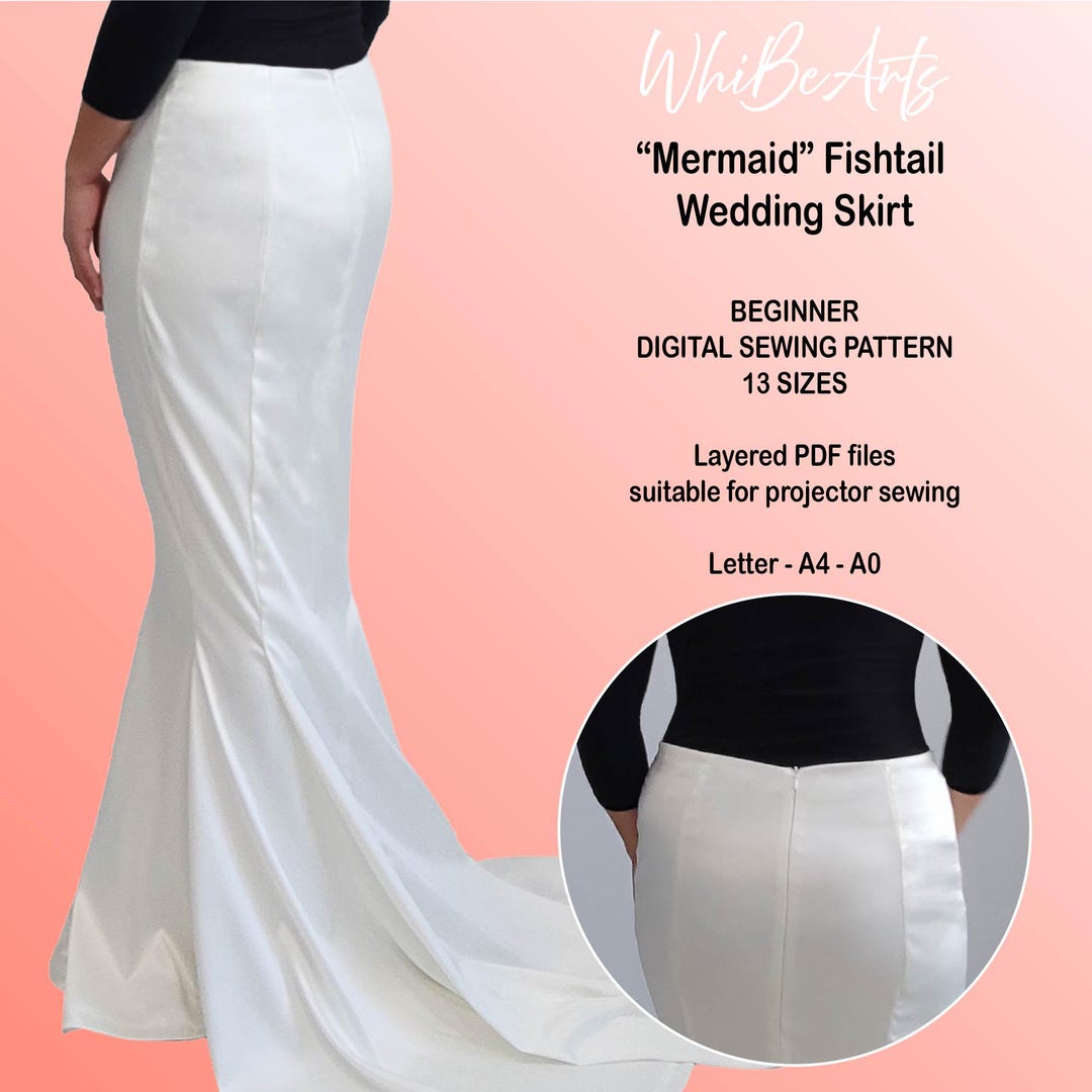 Mermaid Fishtail Wedding Skirt With Train, Beginner PDF Sewing Pattern ...