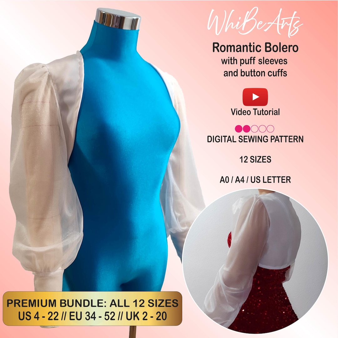 Romantic Bolero With Puff Sleeves and Button Cuffs Adult PDF Sewing ...