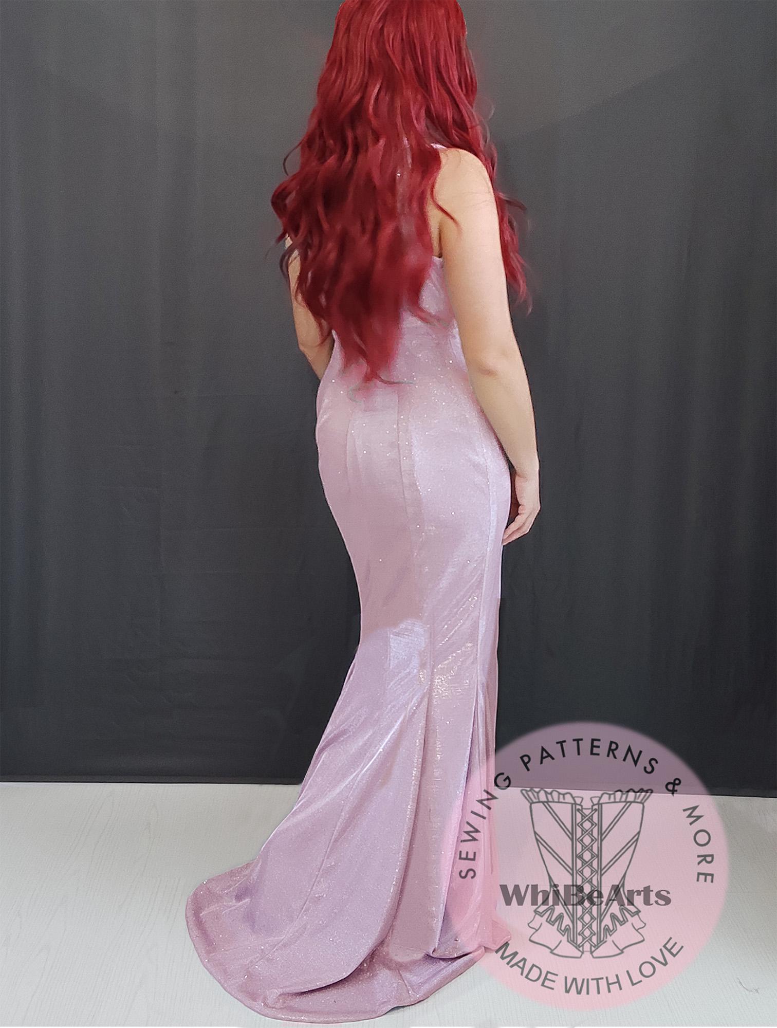 Long Evening Dress With Cowl, Leg Split, Short Train and Princess Seams ...