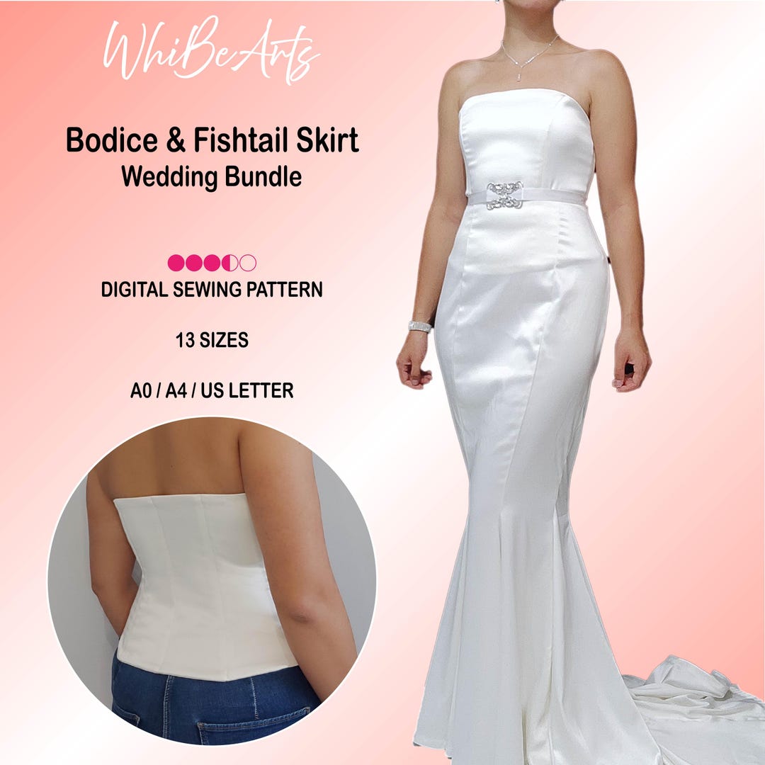 Wedding Dress Sewing Pattern Bundle: Corset Bodice & Fishtail Skirt ...