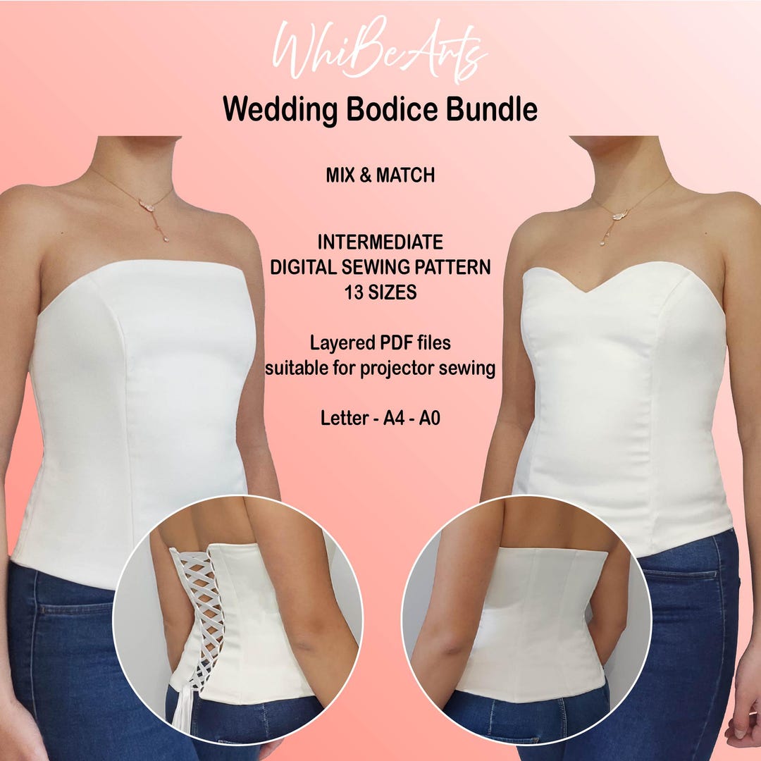 Wedding Corset Bodice Sewing Pattern Bundle, Mix and Match, Zip- or Lace-up, Boning and Princess ...