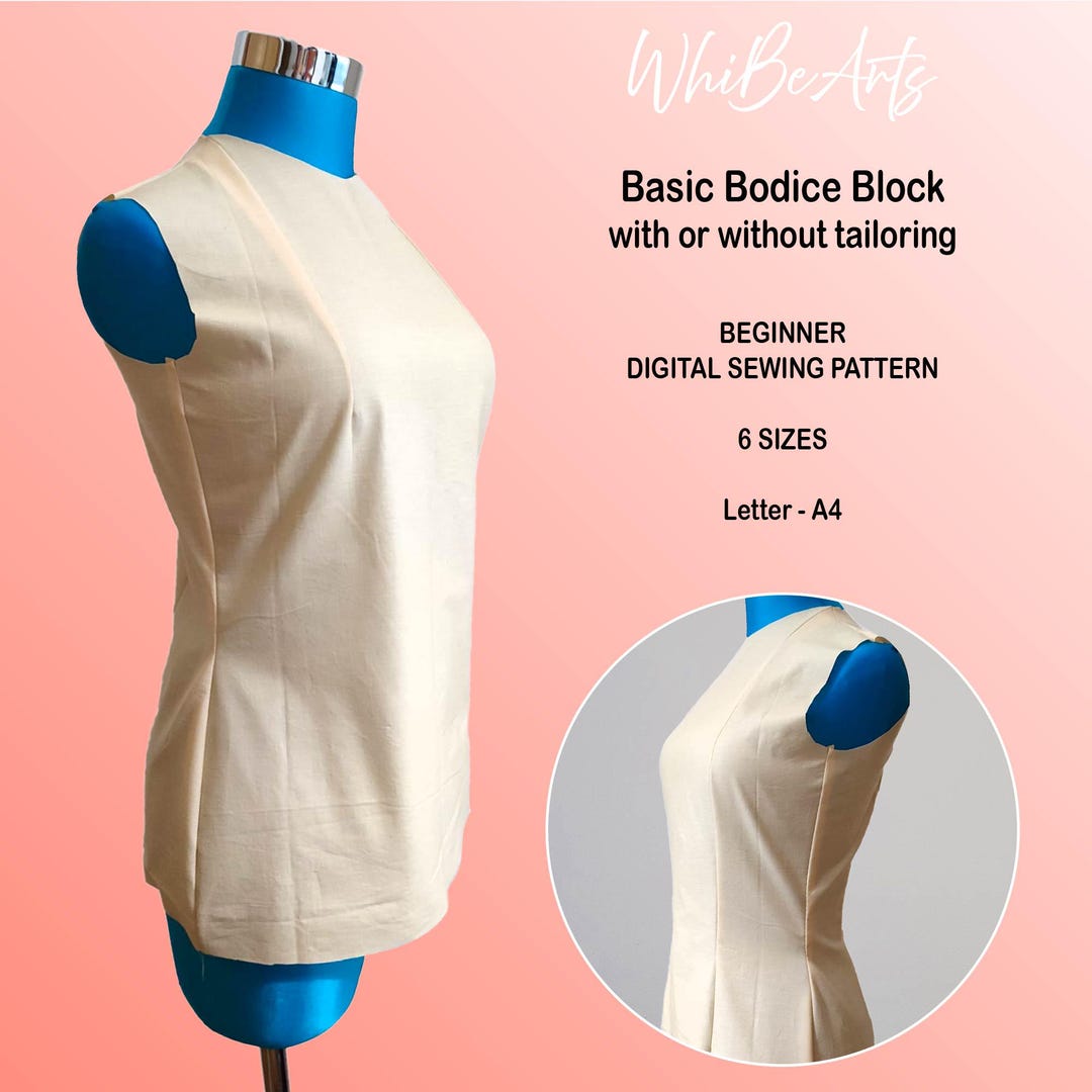 Female Basic Bodice Block for Adults, PDF Sewing Pattern, 6 Sizes ...