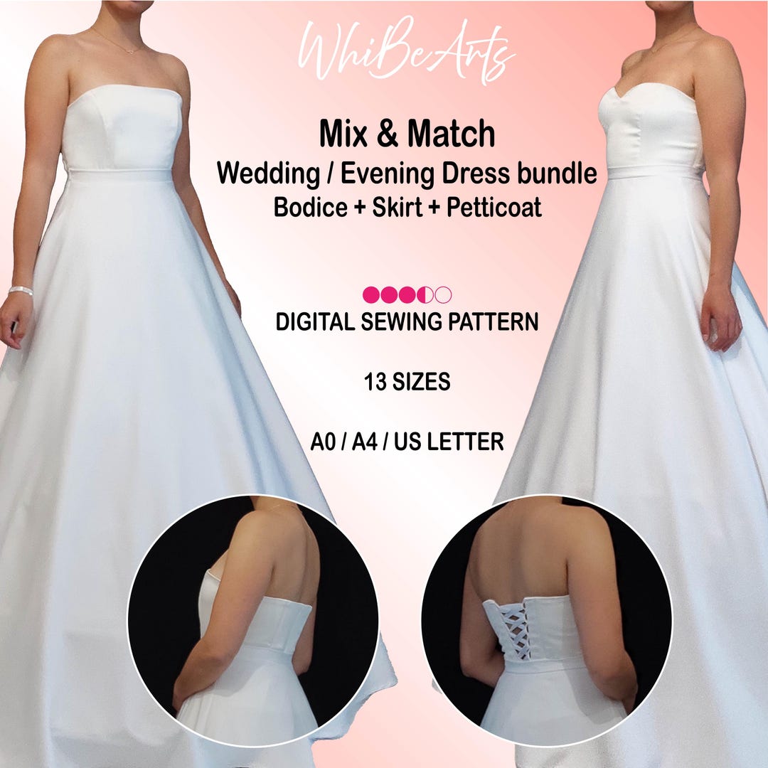 Wedding or Evening Dress Sewing Pattern Bundle, Zip- or Lace-up ...