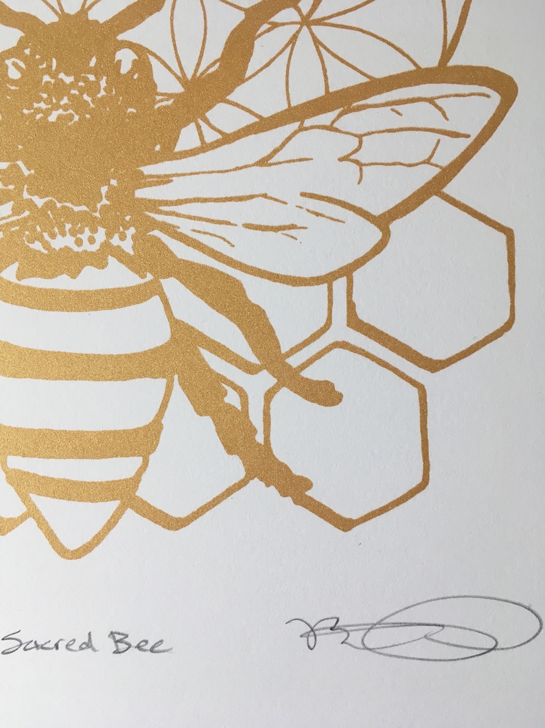 Sacred Bee Gold Silkscreen Print, Flower of Life, 11x17 Limited Edition ...