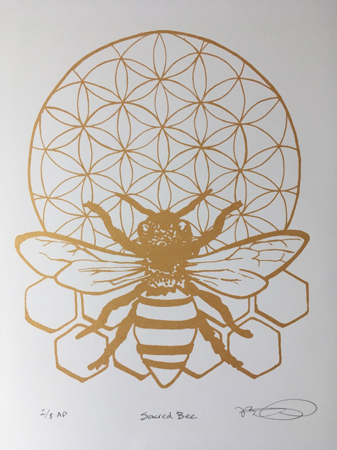 Sacred Bee Gold Silkscreen Print, Flower of Life, 11x17 Limited Edition ...