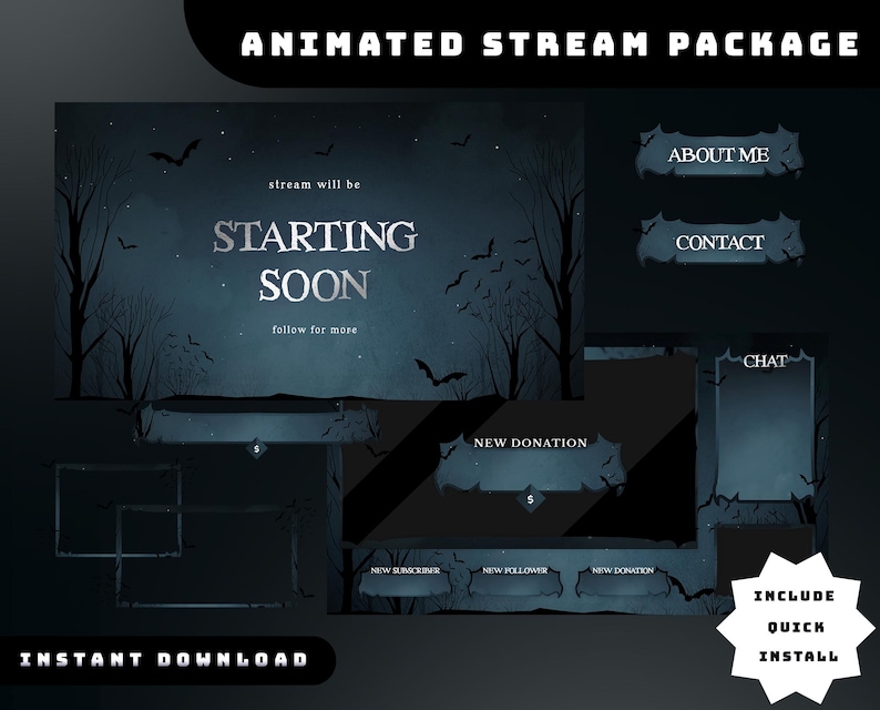 Eerie Nightfall Animated Stream Overlay Package, Horror Twitch Overlay ...