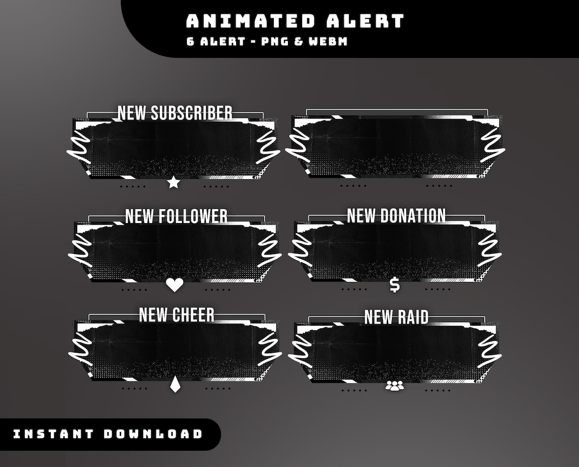 Mono Glitch Animated Stream Overlay Package, Black and White Stream ...