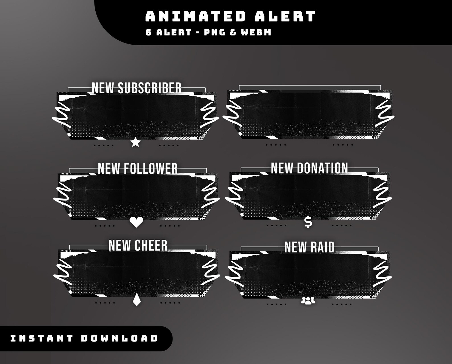 Mono Glitch Animated Stream Overlay Package, Black and White Stream ...