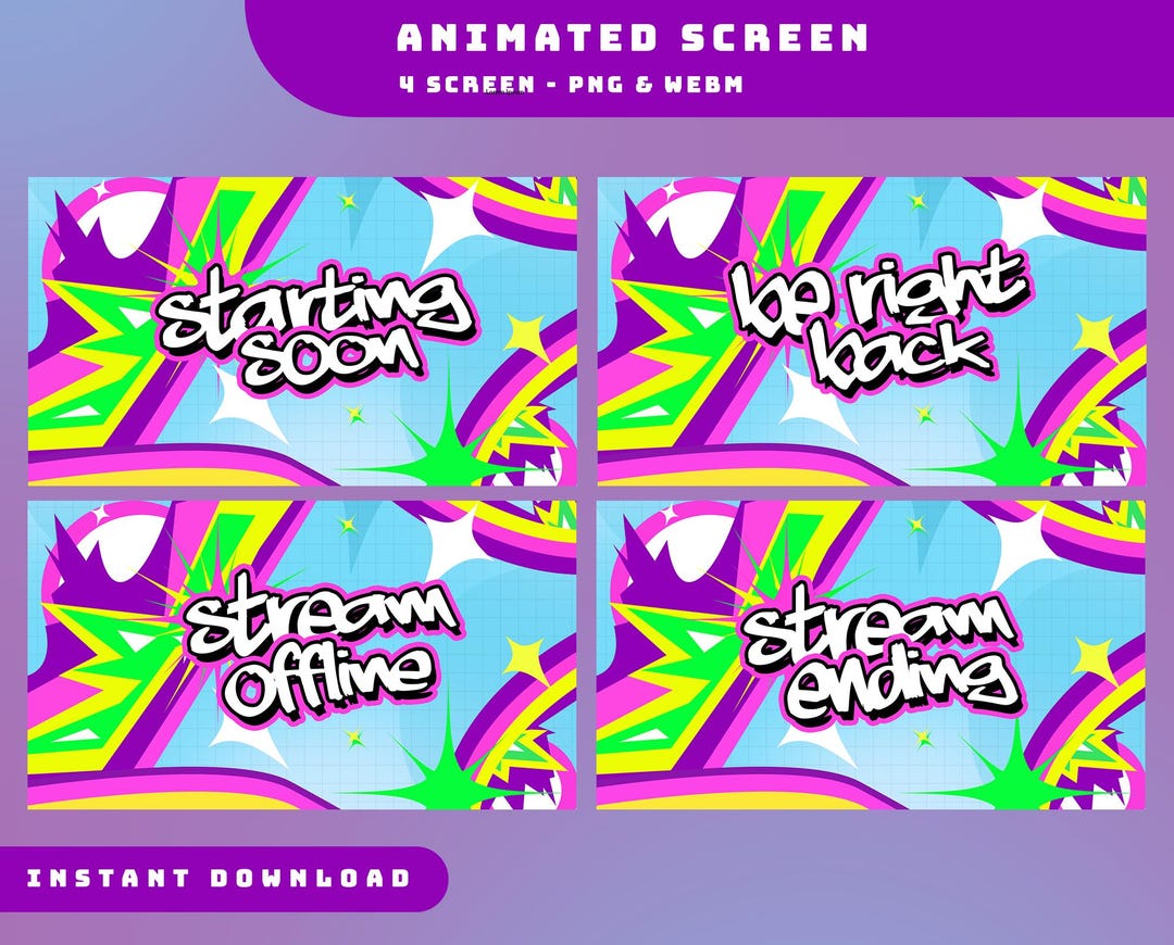 Colorful Animated Stream Screen Overlay Package, Stream Overlay ...