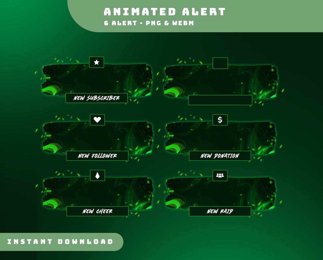 Mystical Green Animated Stream Alert Overlay Package, Green Aesthetic ...