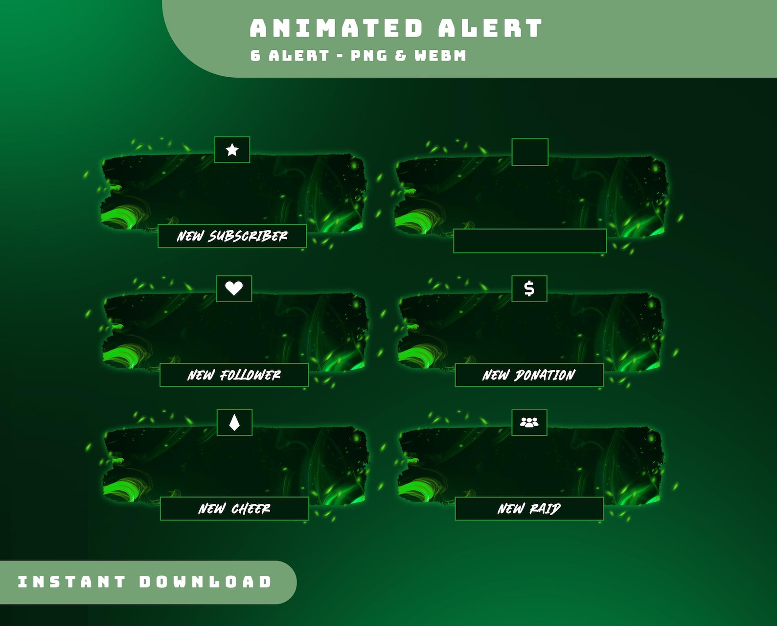 Mystical Green Animated Stream Alert Overlay Package, Green Aesthetic ...