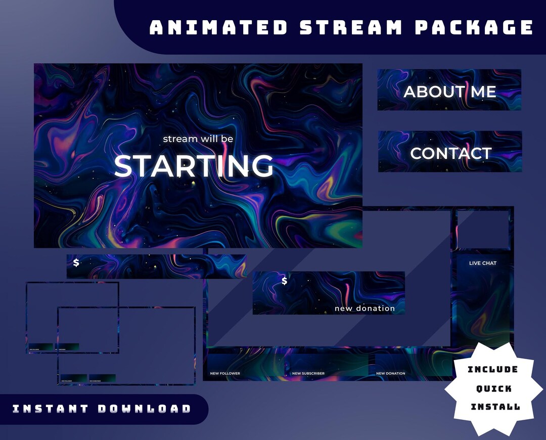 Galaxy Flow Animated Stream Overlay Package, Galaxy Fluid Art Package ...