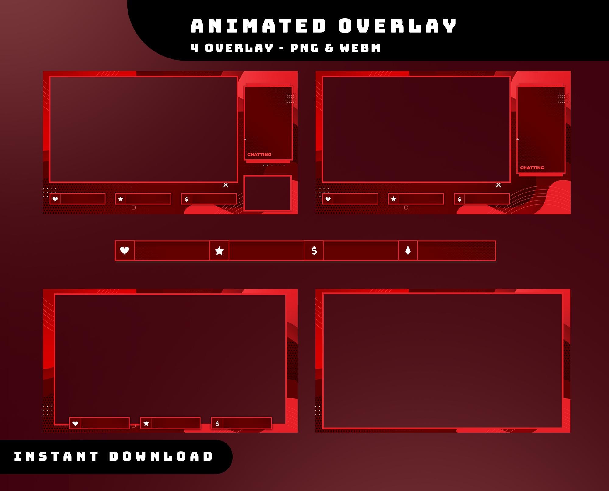 Red Line Animated Stream Overlay Package, Dark Red Streaming Overlay ...