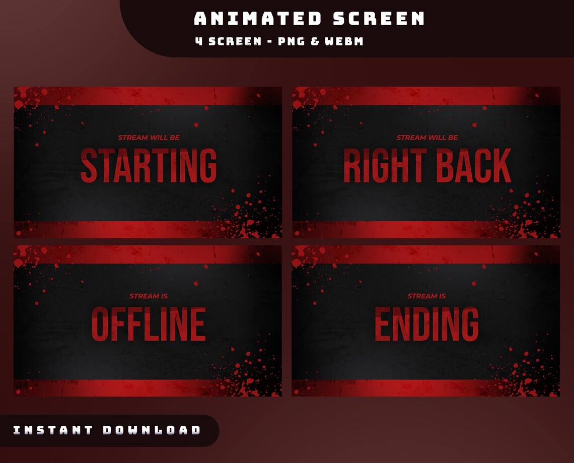Blood Stain Animated Stream Overlay Package, Red Black Stream, Grunge ...