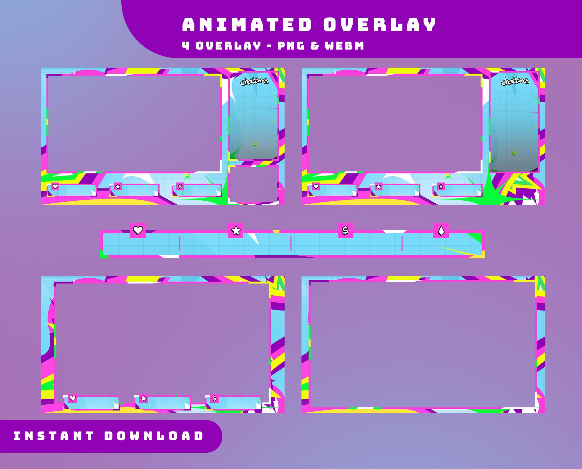 Colorful Animated Stream Overlay Package, Comic Stream Overlay, Arcade ...
