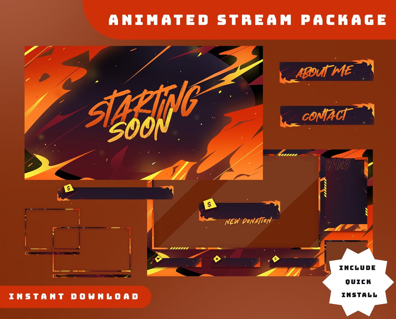 Burning Vortex Animated Stream Overlay Package, Fire Stream Overlay ...