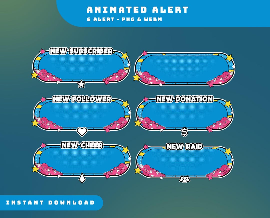 Bubble Pop Animated Stream Alert Overlay Package, Colorfull Aesthetic ...