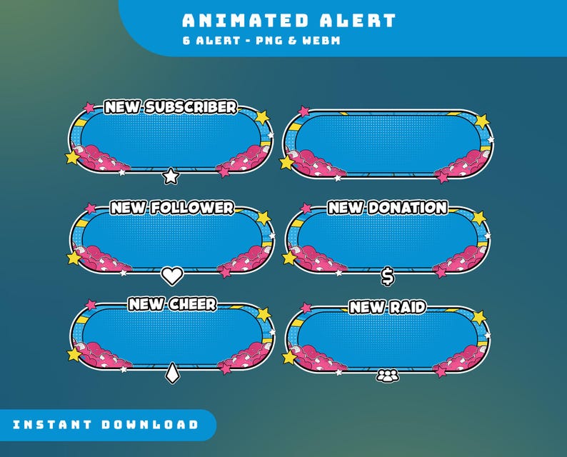 Bubble Pop Animated Stream Alert Overlay Package, Colorfull Aesthetic ...